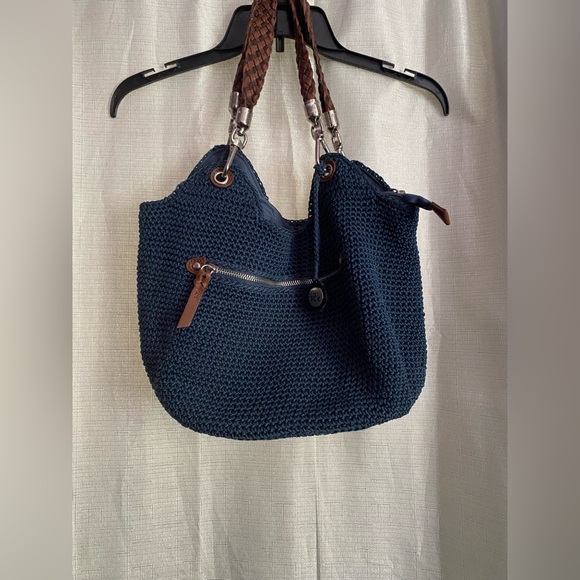 The Sak | Bags | The Sak Blue Crochet Handbag With Leather Breaded ...